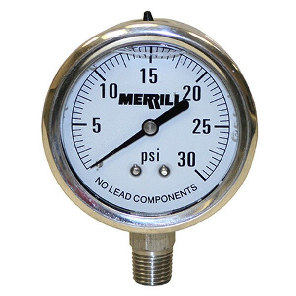 0-30 PSI - 2-1/2" Dial Liquid Filled 304 Stainless Steel Mount Pressure Gauge (1/2# Increments ...